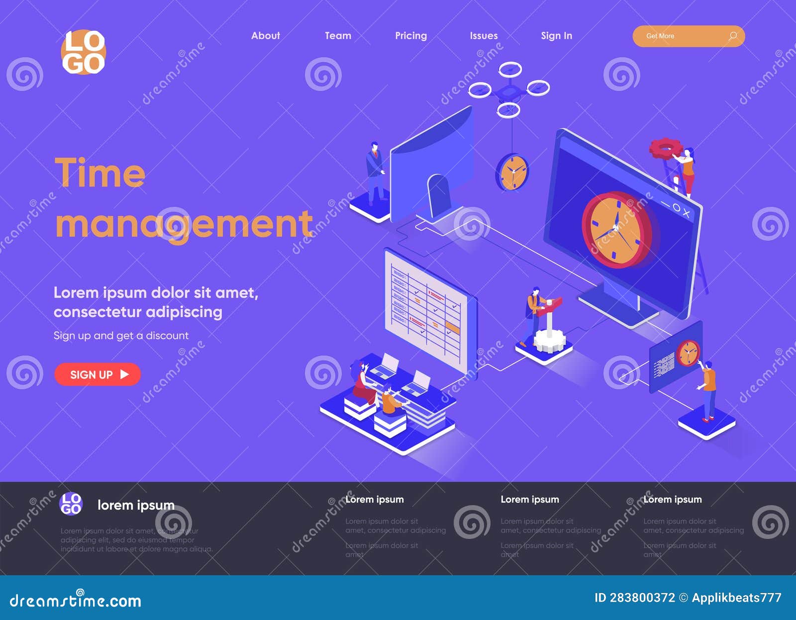 Time Management Isometric Landing Page. Effective Planning Workflow and ...