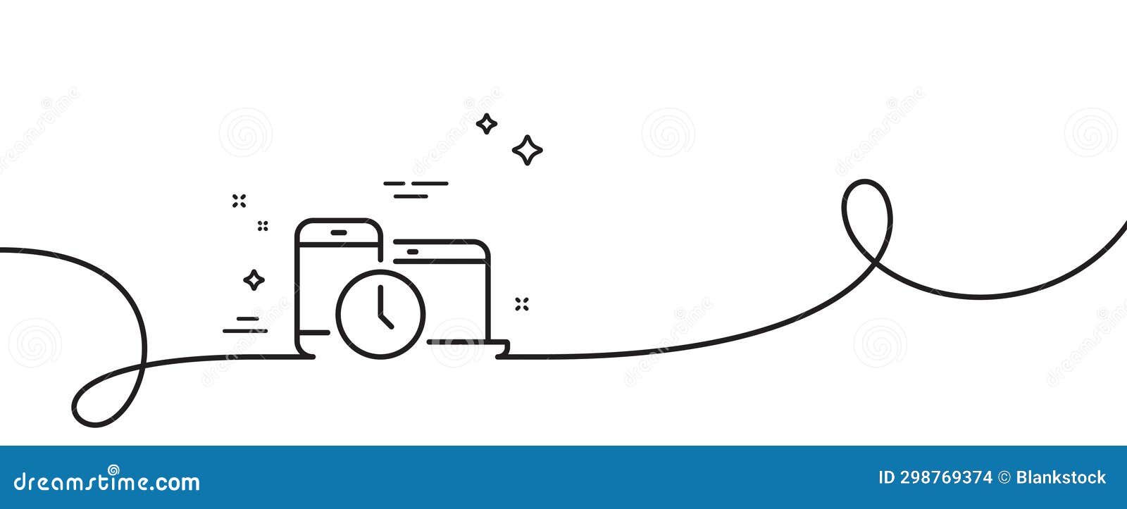 Time Management Line Icon. Clock Sign. Mobile Devices. Continuous Line with Curl. Vector Stock ...