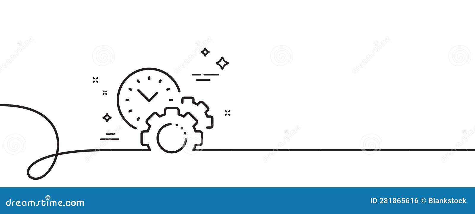 Time Management Line Icon. Clock Sign. Gear. Continuous Line with Curl. Vector Stock ...