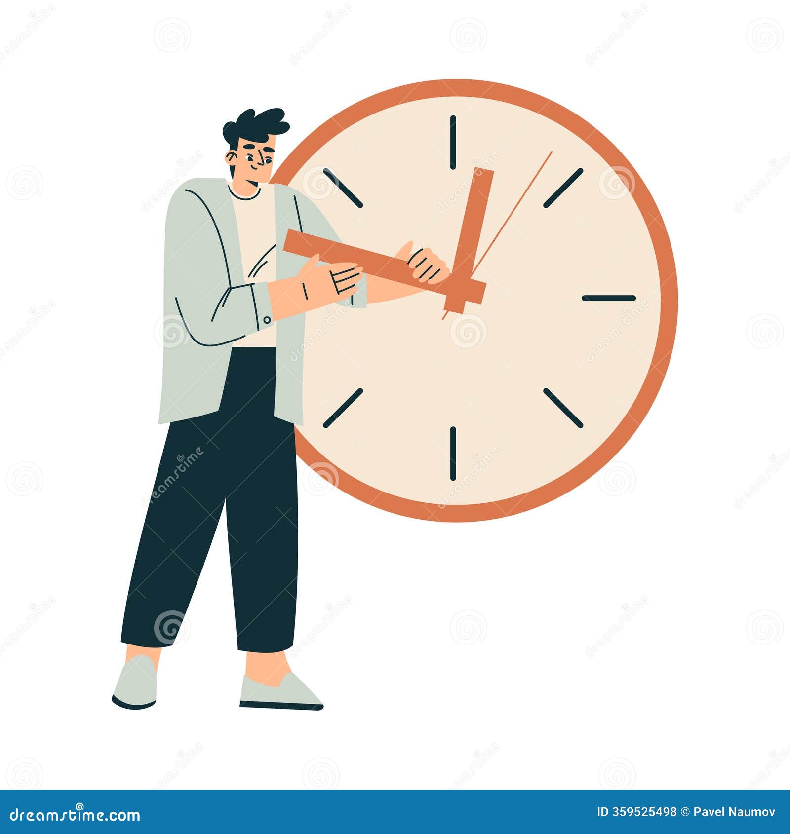 Time Management with Man Character with Clock Organizing Efficient ...