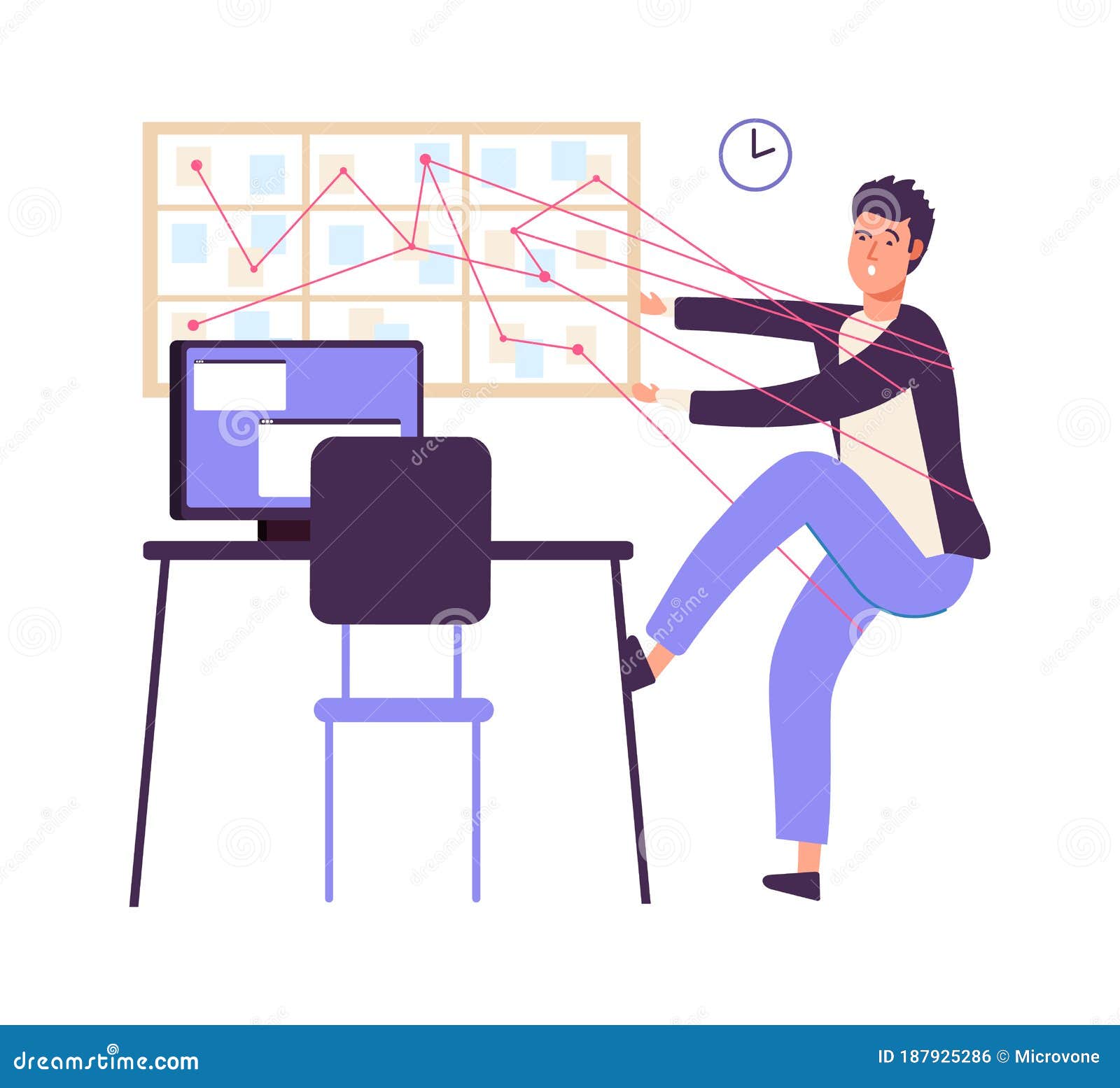 Time Management. Man Organized Work, Inefficiency Task Board Stock ...