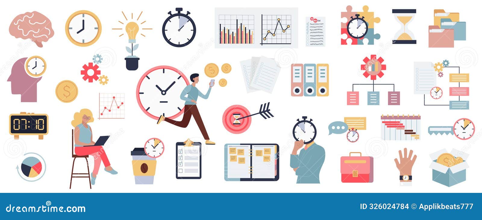 Time Management Mega Set in Flat Graphic Design. Collection Elements of ...