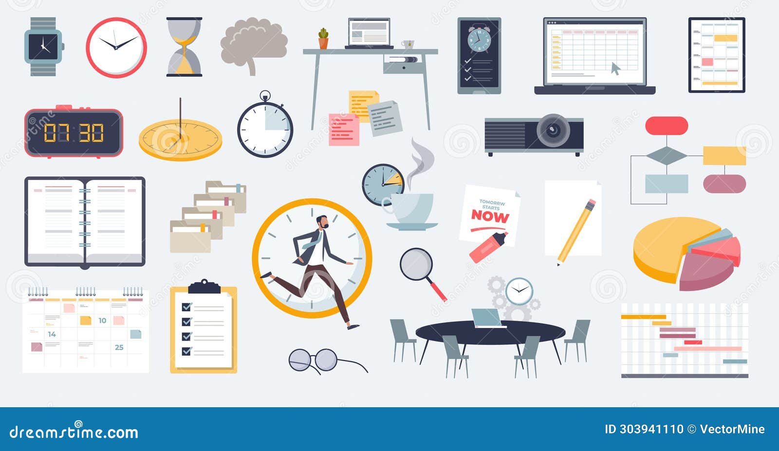 Time Management Objects and daily Schedule Planning Tiny Person Concept ...