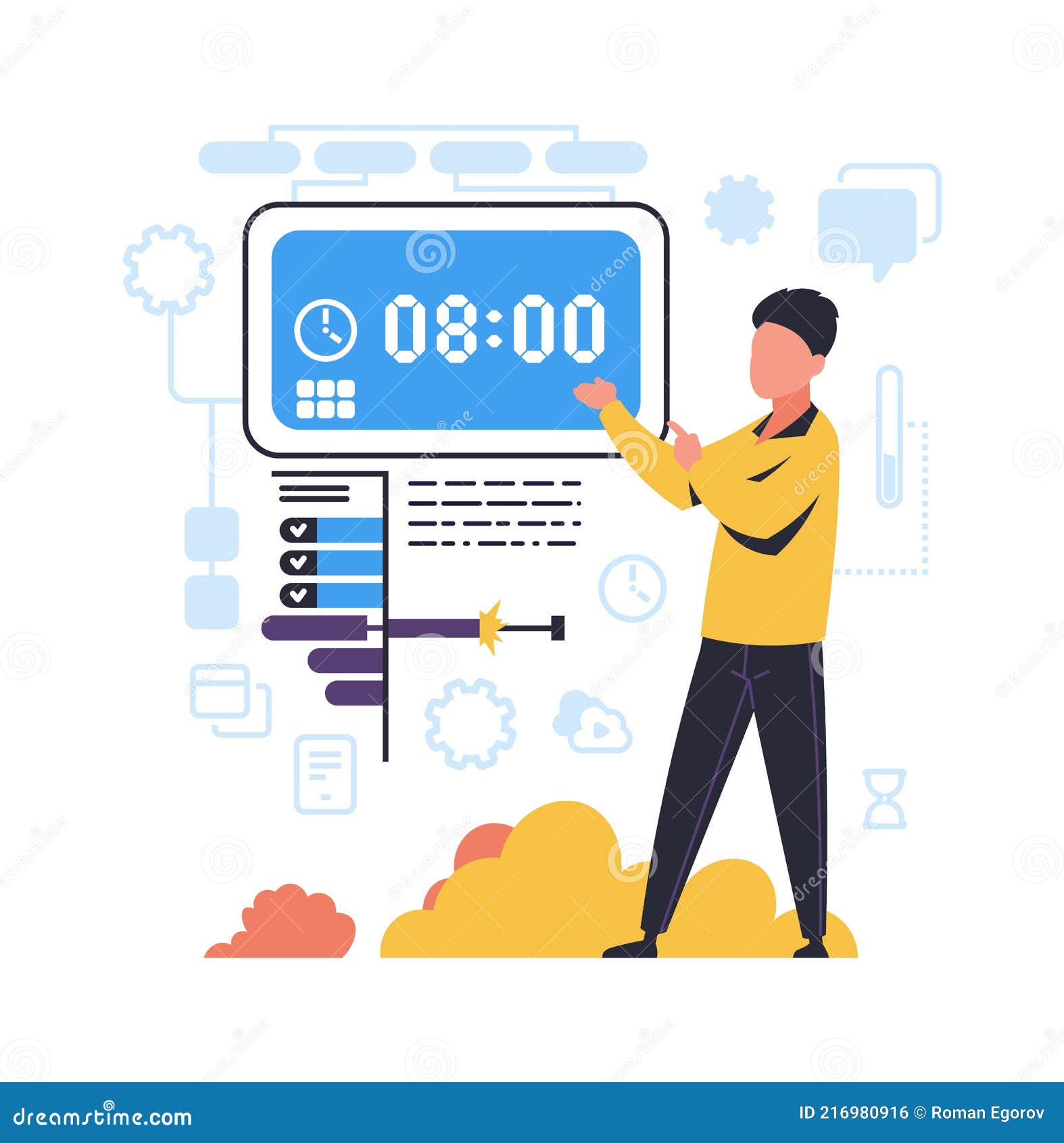 Time Management. Organization of Work Processes Concept. Man Points To ...