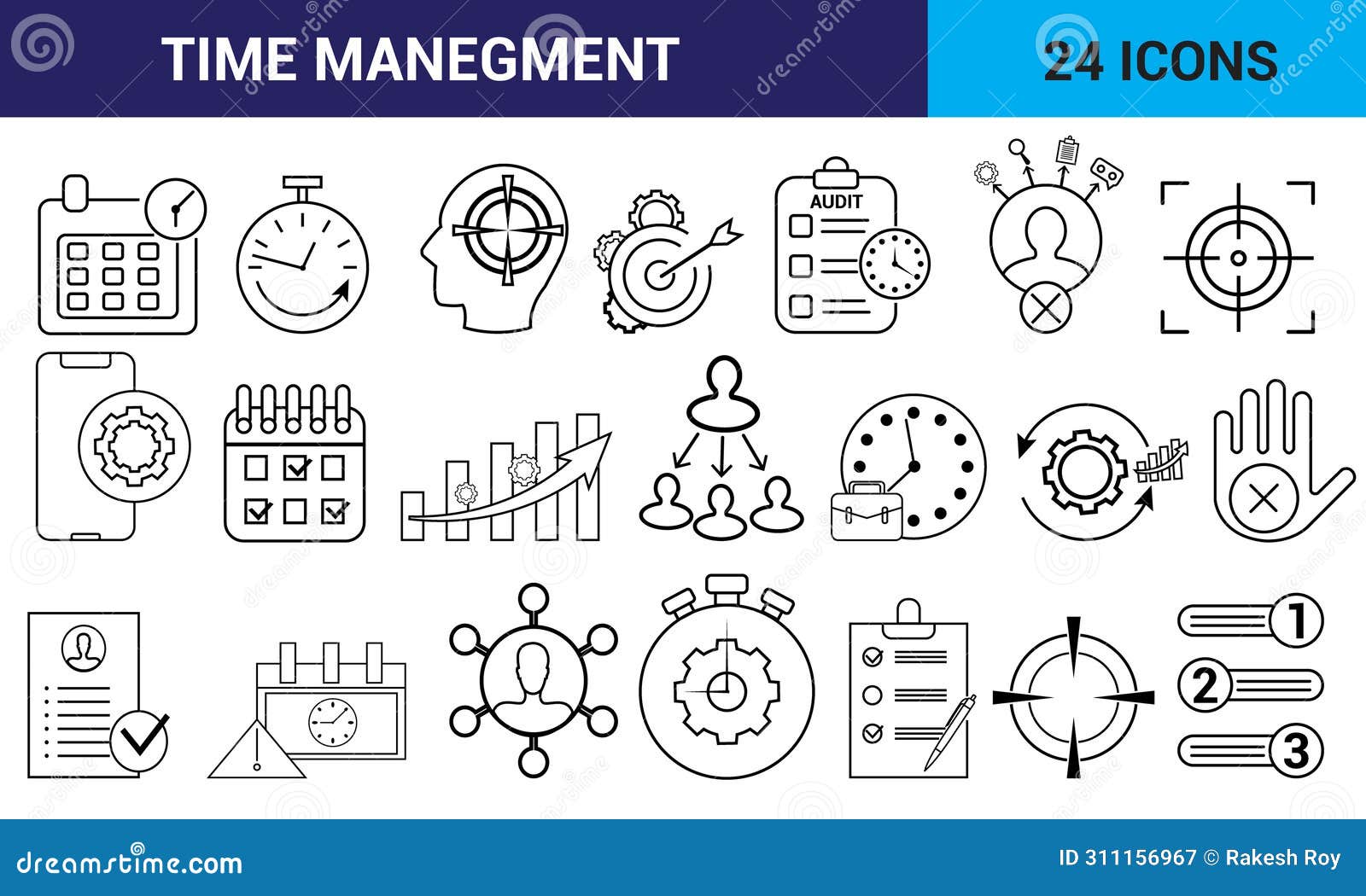 Time Management Outline Icon Set of 24 Includes Thin Line, Time ... Time Management Outline Icon Set of 24 Includes Thin Line, Time ...