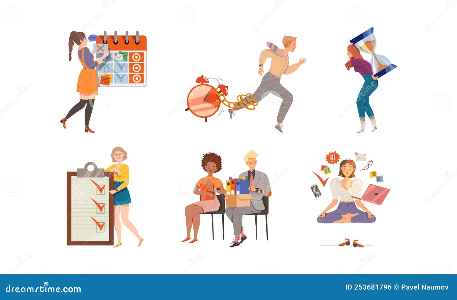 Time Management with People Characters Multitasking and Organizing ...