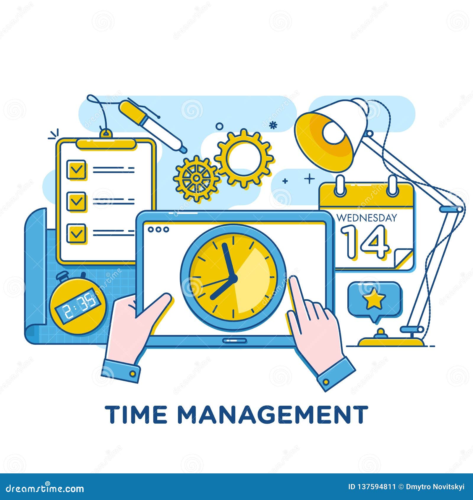 Time Management Concept Illustration, Thin Line Flat Design Stock ...