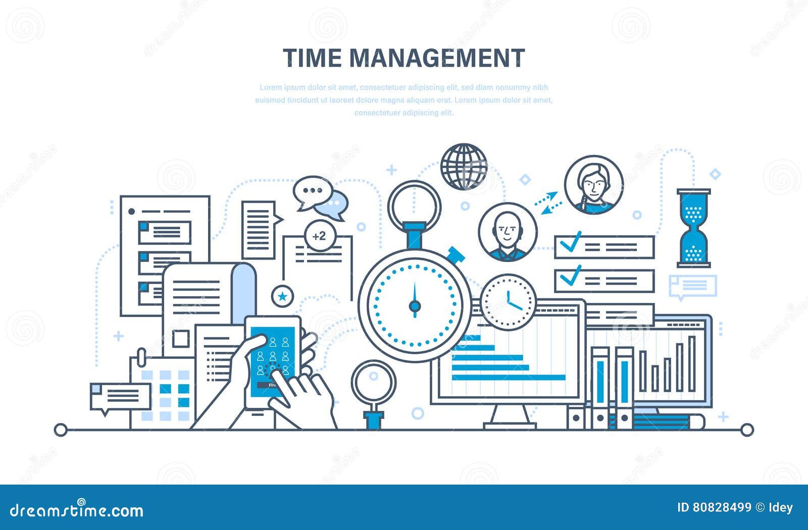 Work Process, Tasks Reviewing And Verification Vector Illustration. Two ...