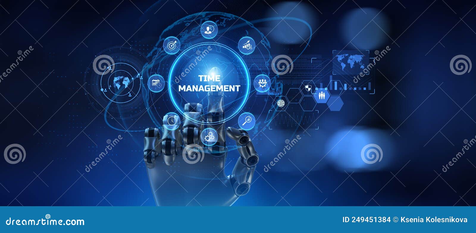 Time Management Planning Scheduling. Robot Hand Pressing Virtual Button ...