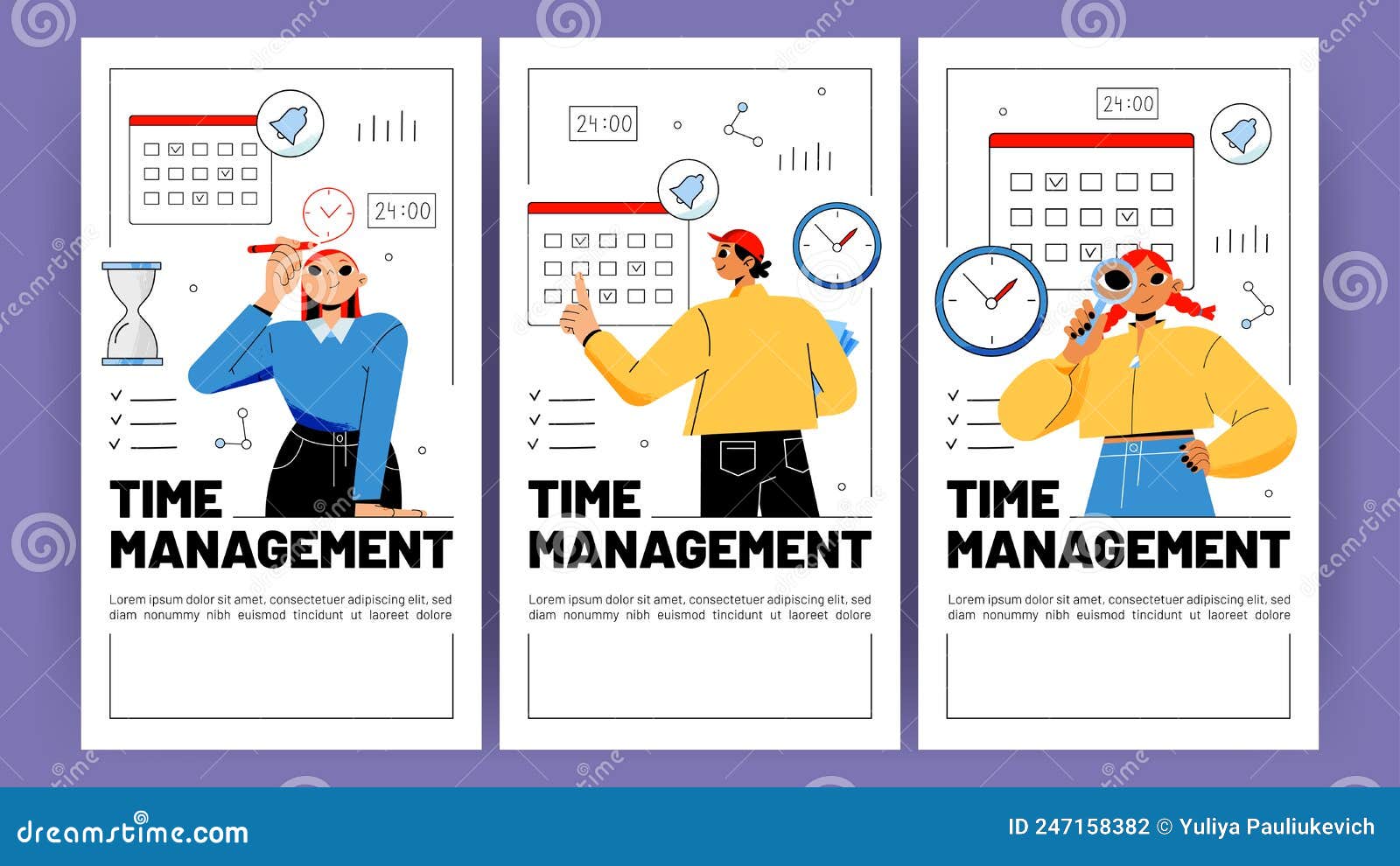Time Management Posters with Workers and Calendar Stock Vector ...