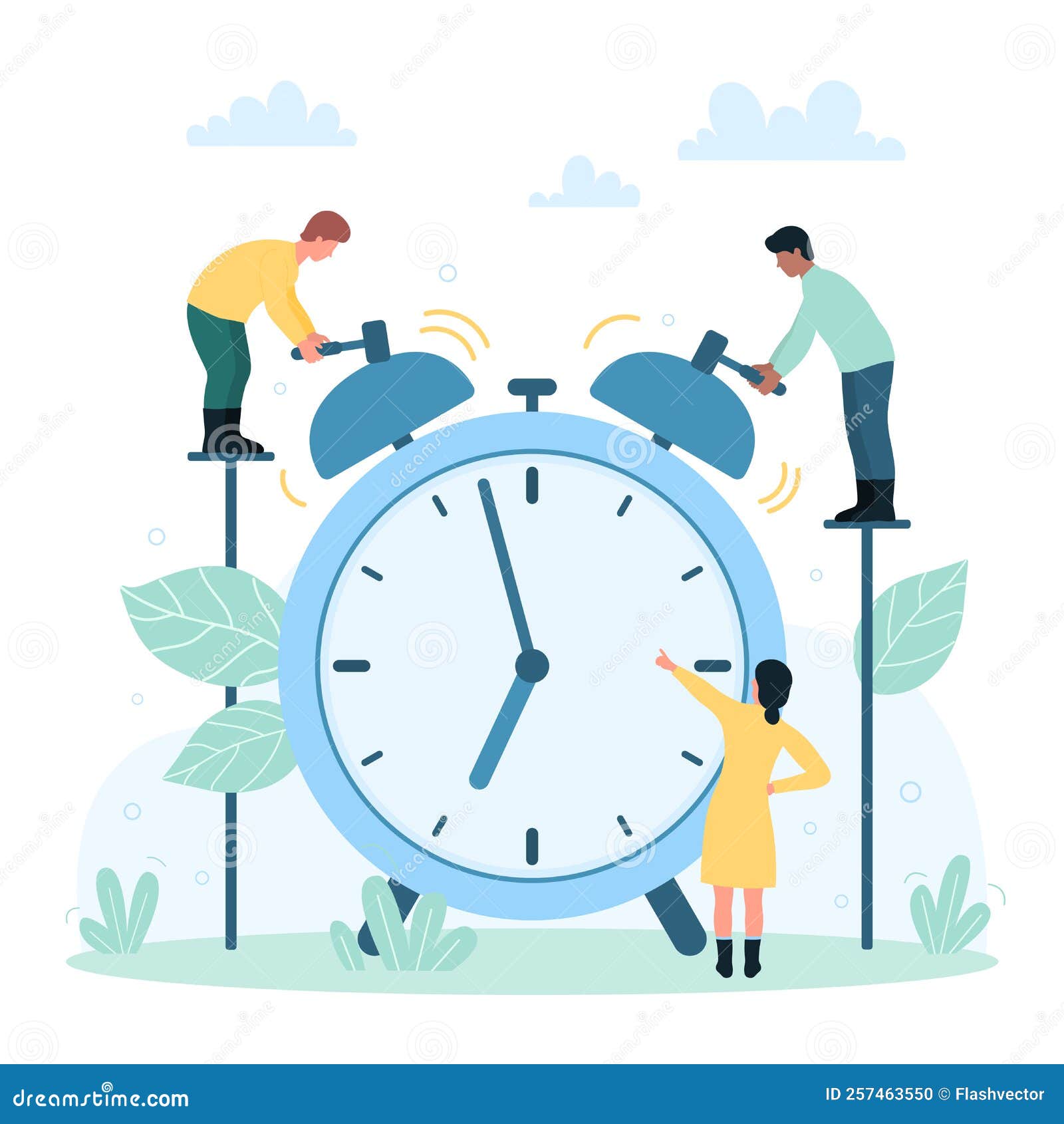 Time Management, Punctuality, Tiny People Hitting Hammers To Make Alarm ...