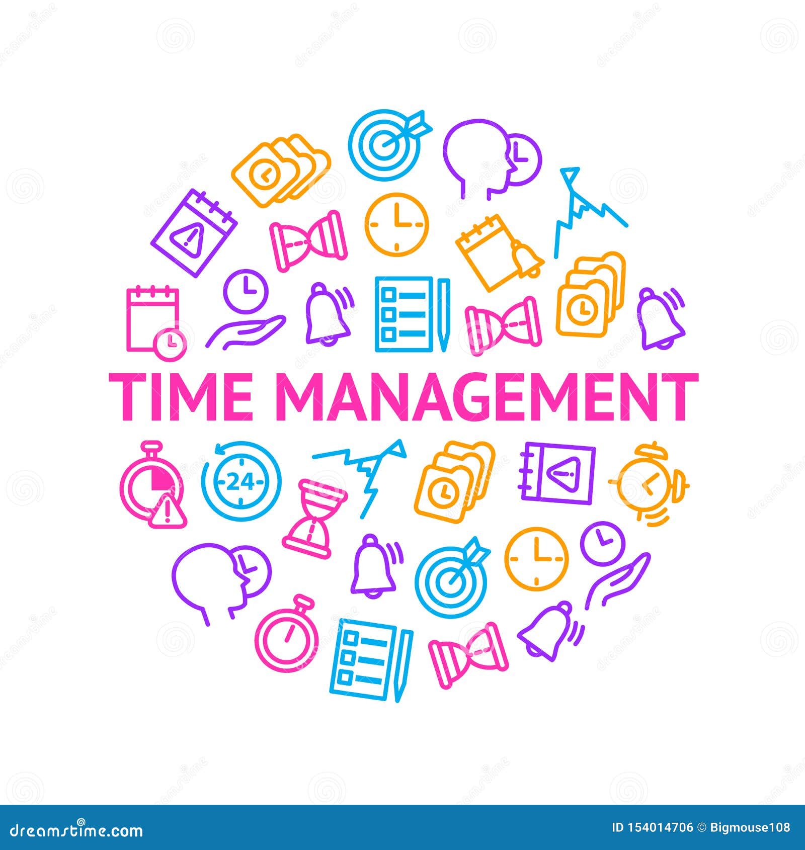 Time Management Signs Thin Line Round Design Template Ad. Vector Stock ...