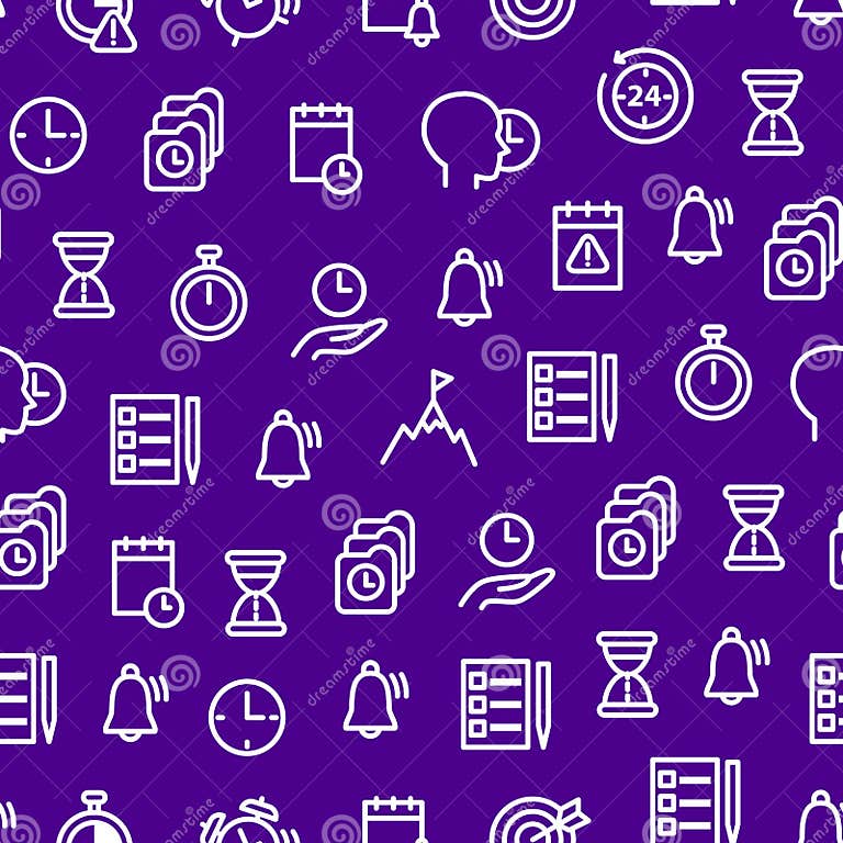 Time Management Signs Thin Line Seamless Pattern Background. Vector ...