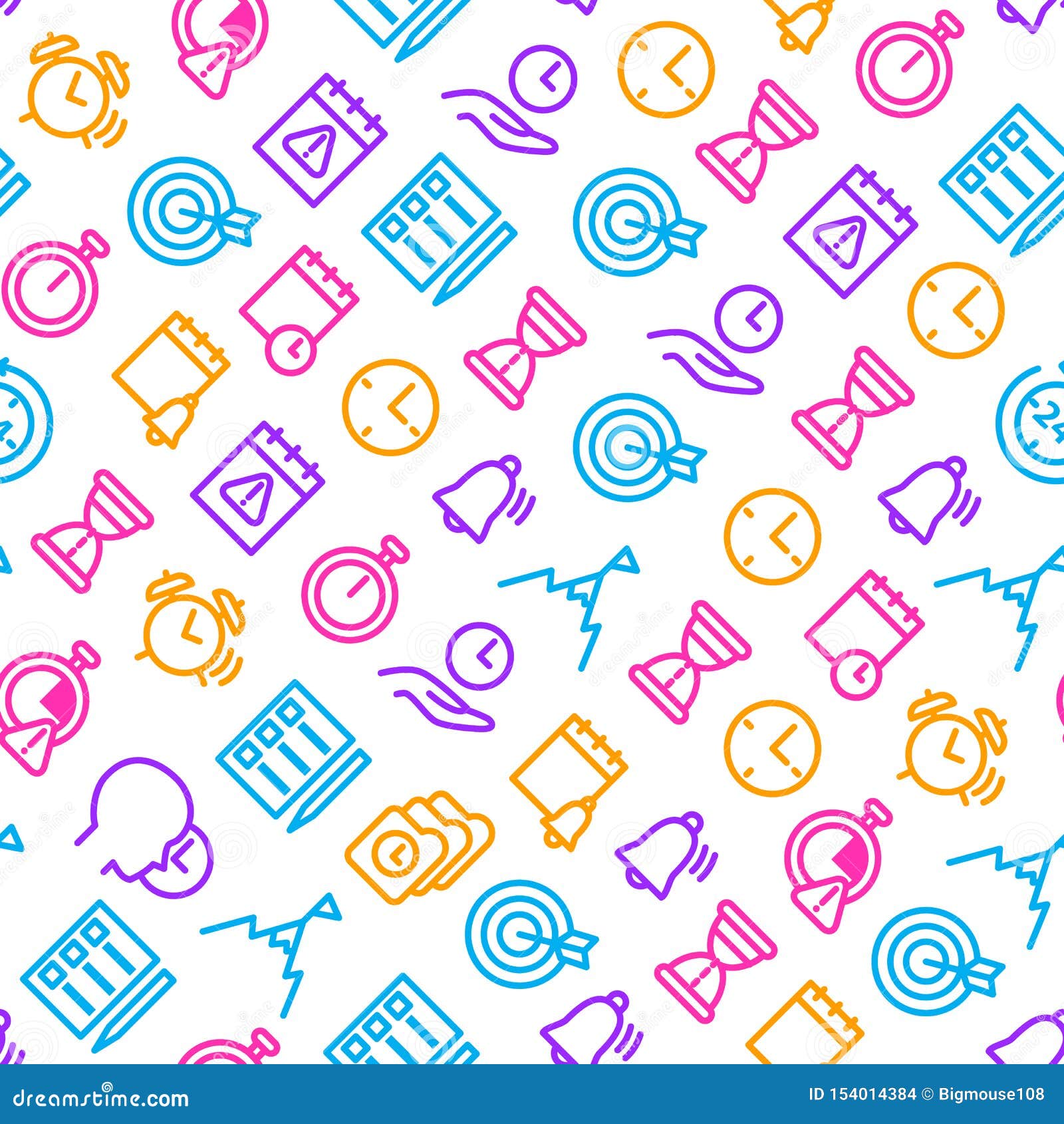 Time Management Signs Thin Line Seamless Pattern Background. Vector ...