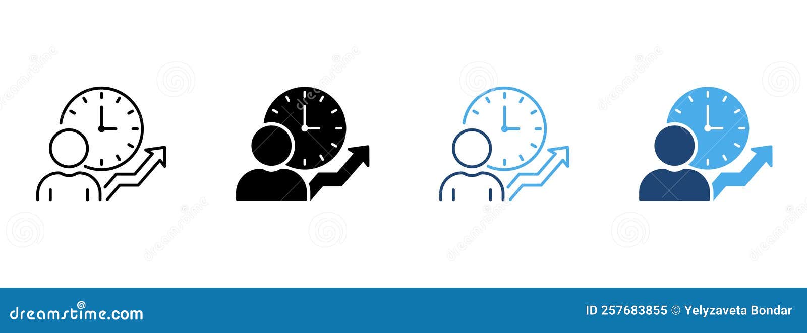 Time Management Silhouette And Line Icon. Efficiency Productivity Clock ...