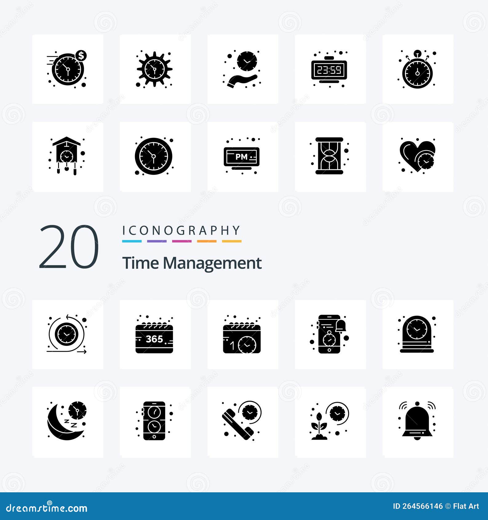 20 Time Management Solid Glyph Icon Pack Like Clock Clock Calendar ...