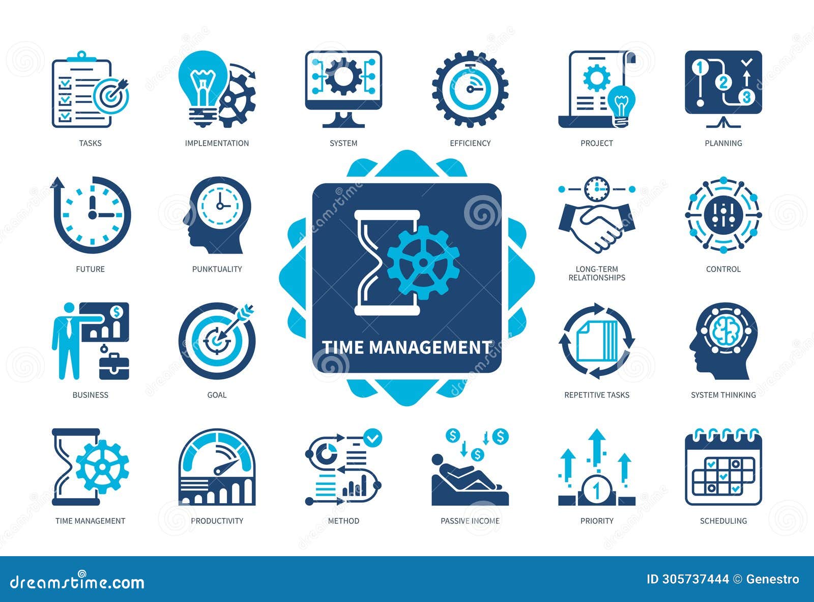 Time Management Solid Icon Set Stock Illustration - Illustration of ...