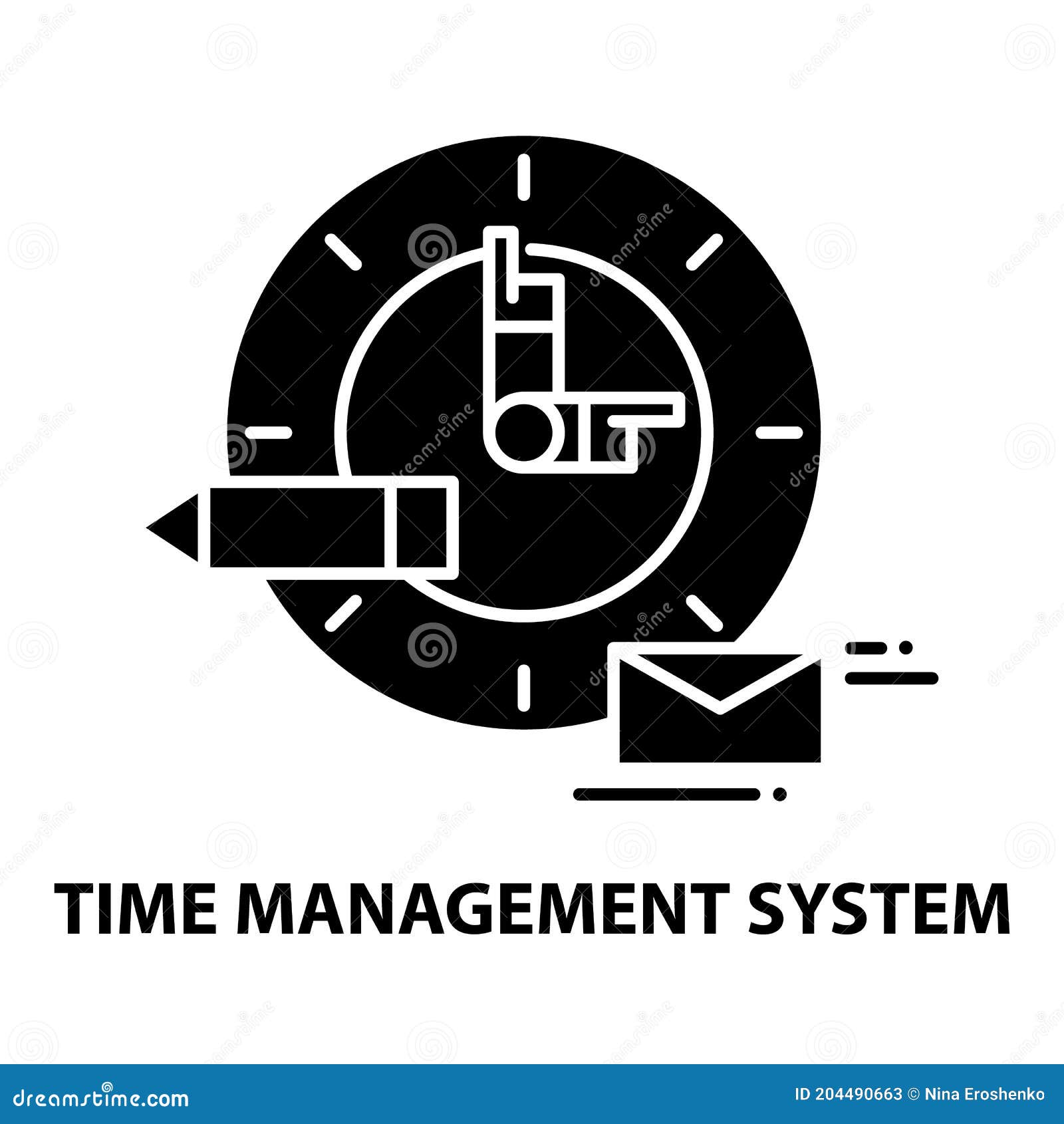 Time Management System Icon, Black Vector Sign with Editable Strokes ...