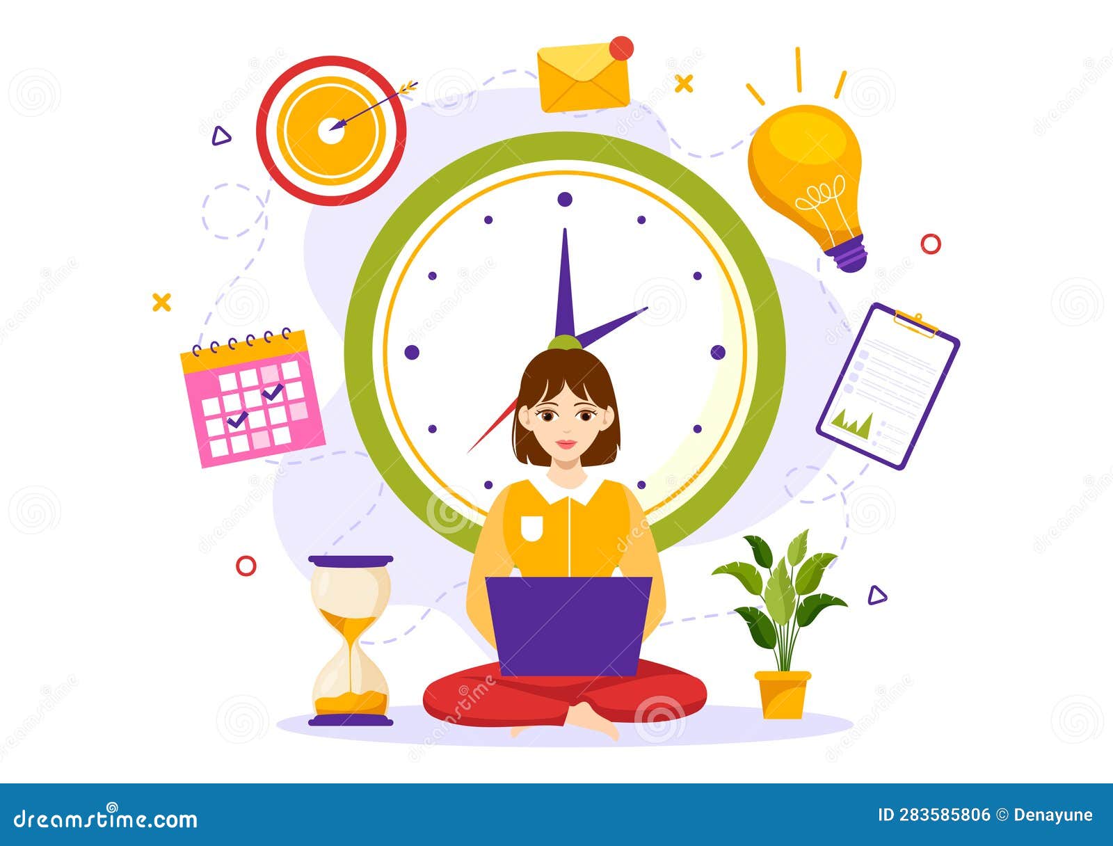Time Management Vector Illustration with Clock Controls and Tasks ...