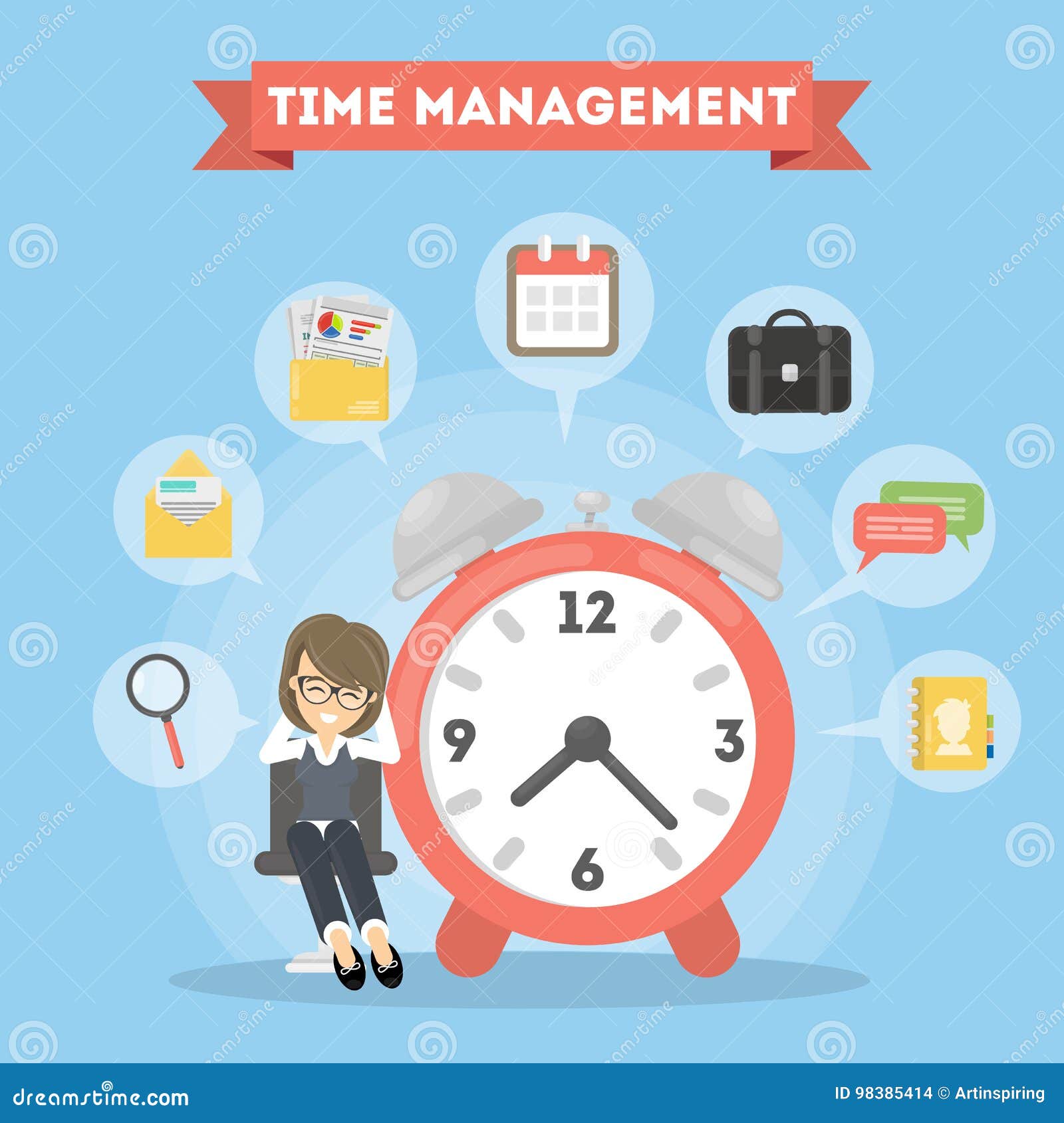 Time management woman. stock vector. Illustration of customer - 98385414