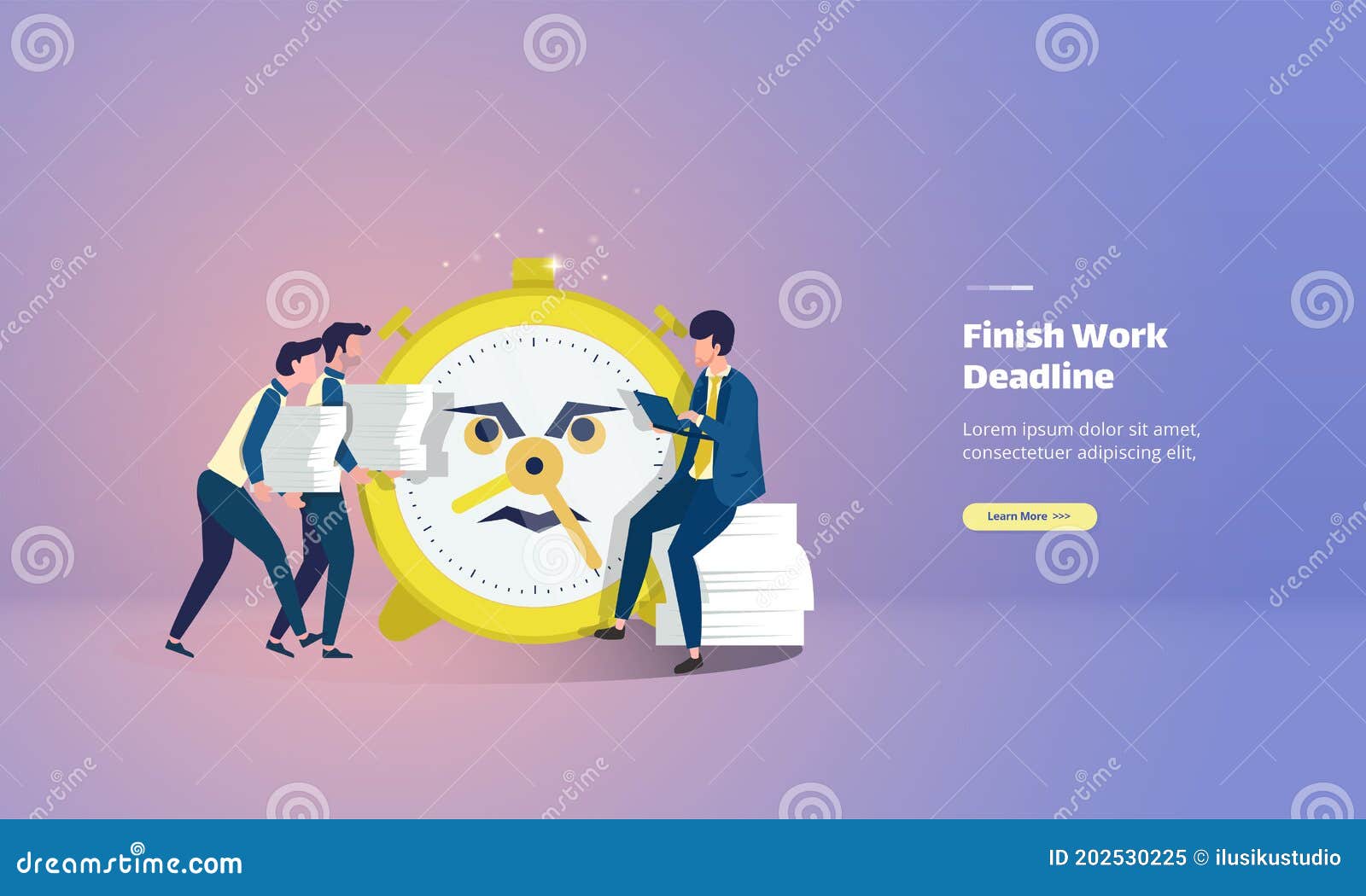 People Finish Work on Time on Flat Illustration Concept Stock Vector ...