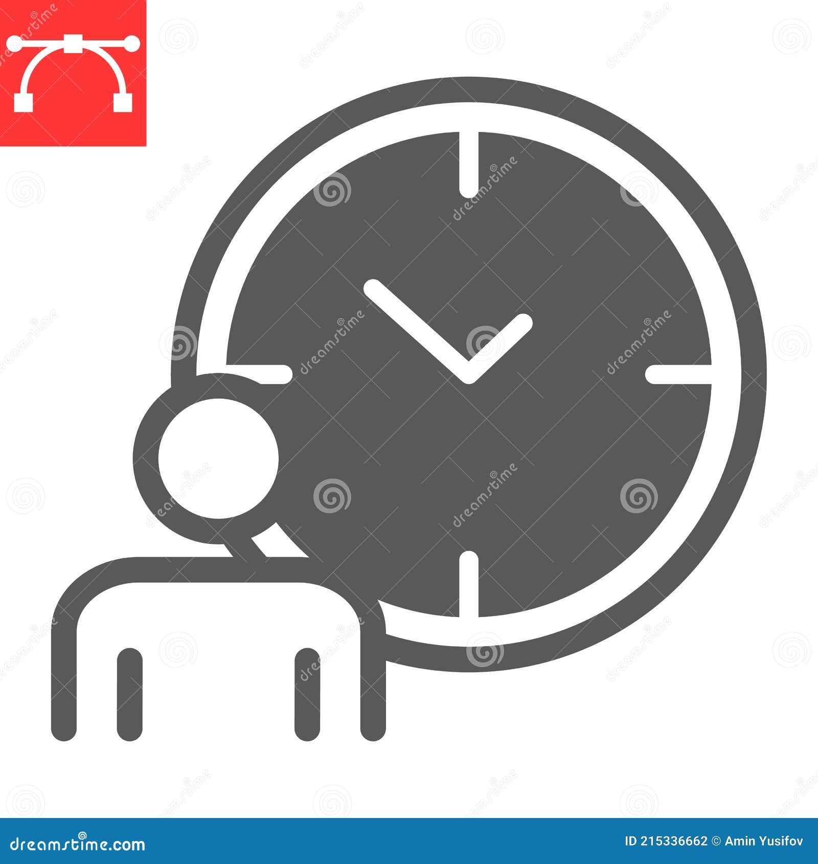 Time Managment Glyph Icon, Person with Clock and Deadline, Working ...
