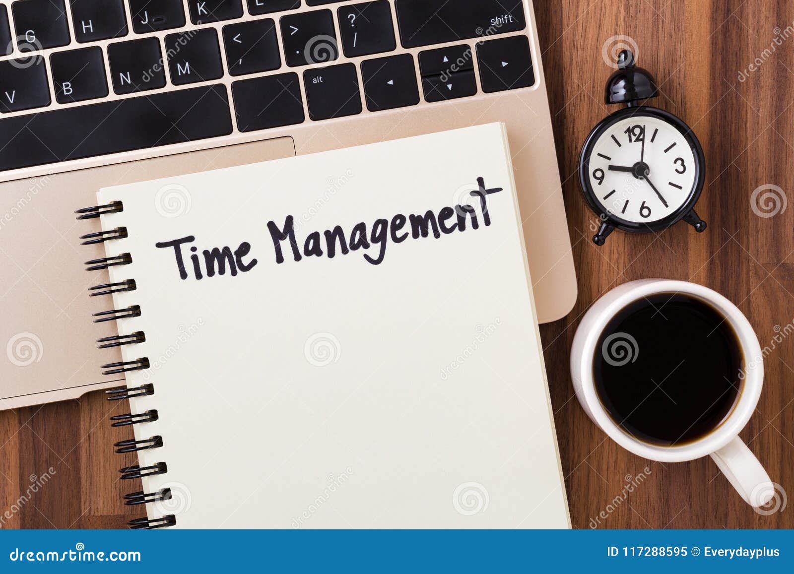 Time Management with Notebook and Clock Stock Image - Image of laptop ...