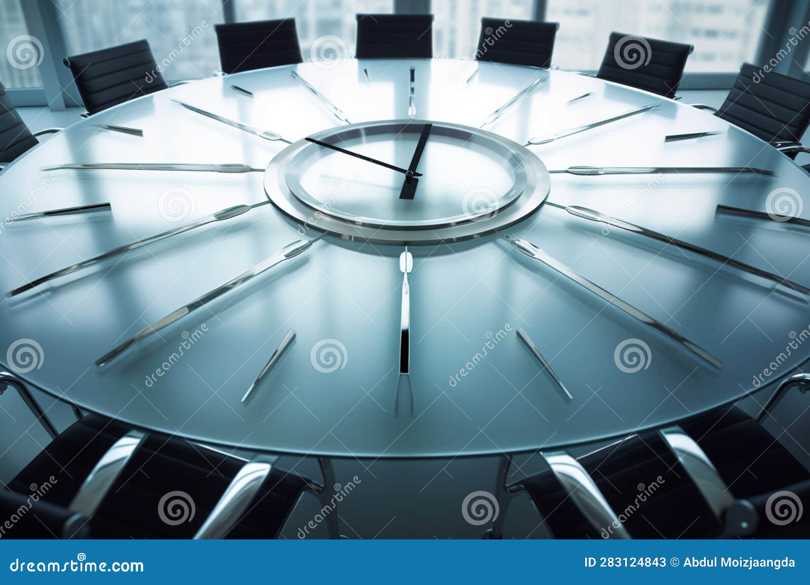 Time for the Meeting, Round Table with a Large Clock Stock Illustration ...