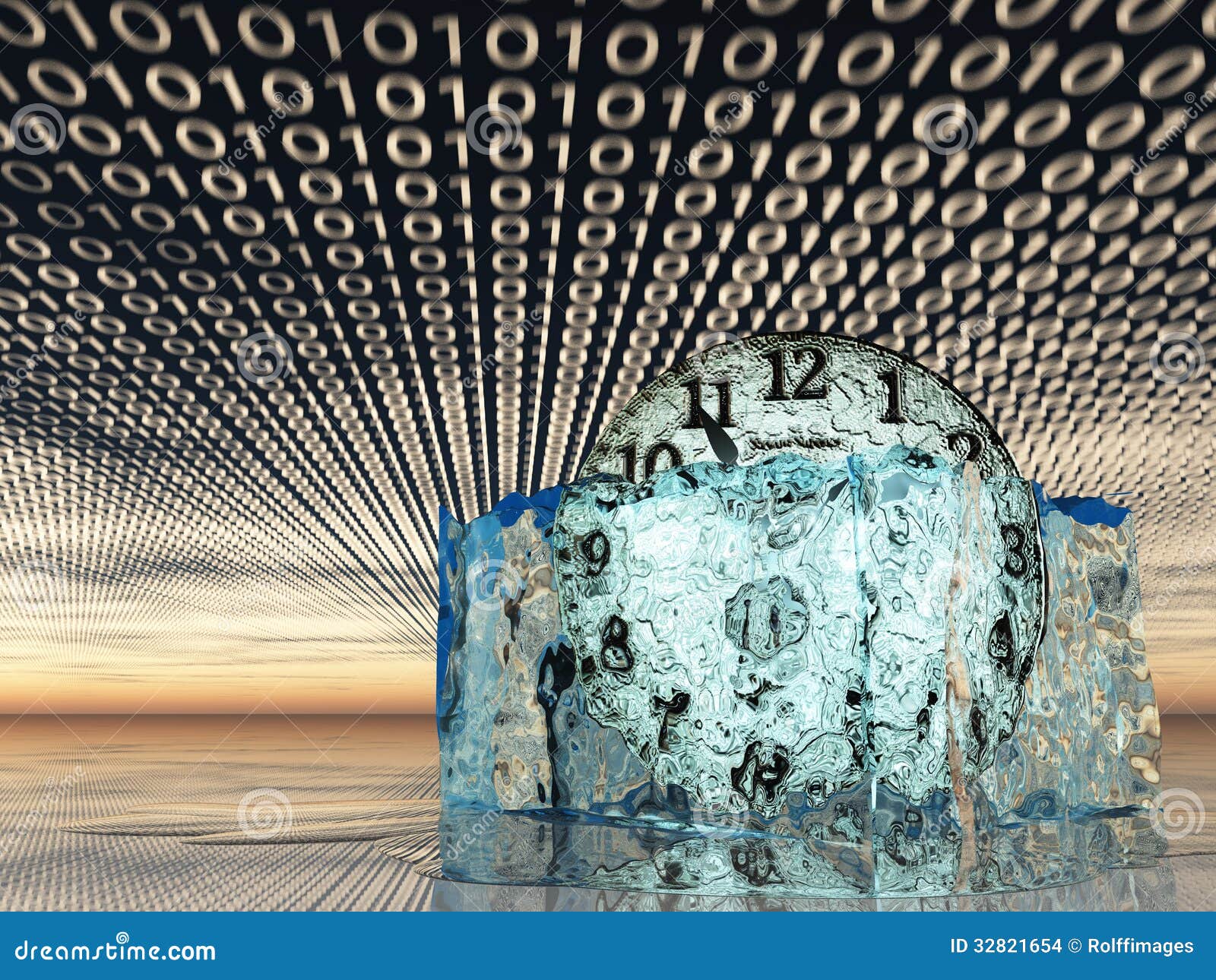 Time in Melting Ice with Binary Code Stock Illustration - Illustration ...