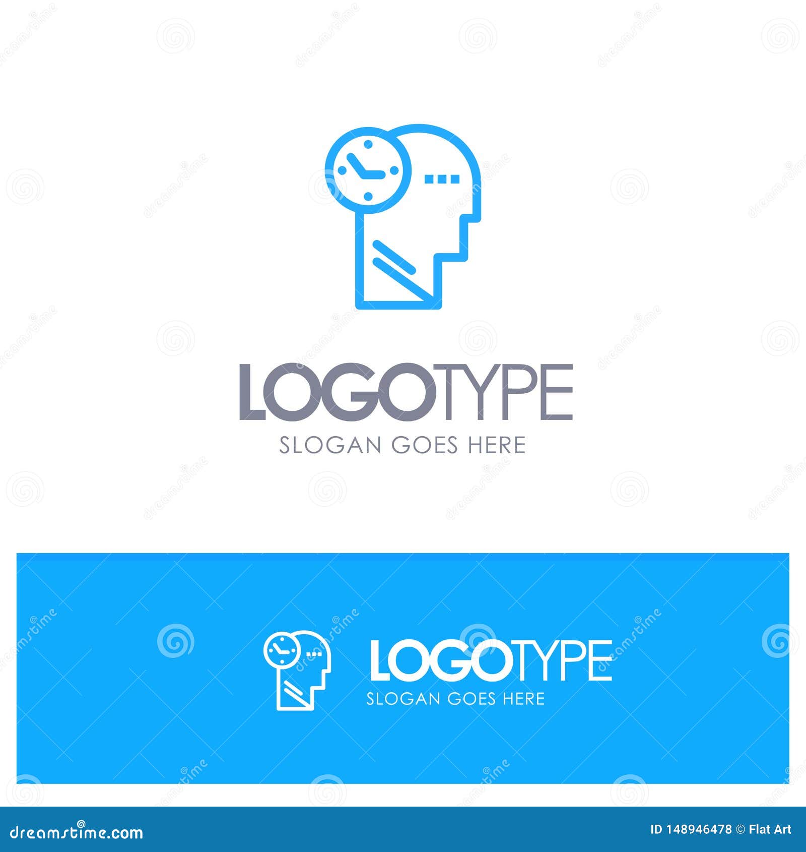 Time, Mind, Thoughts, Head Blue Outline Logo Place for Tagline Stock ...