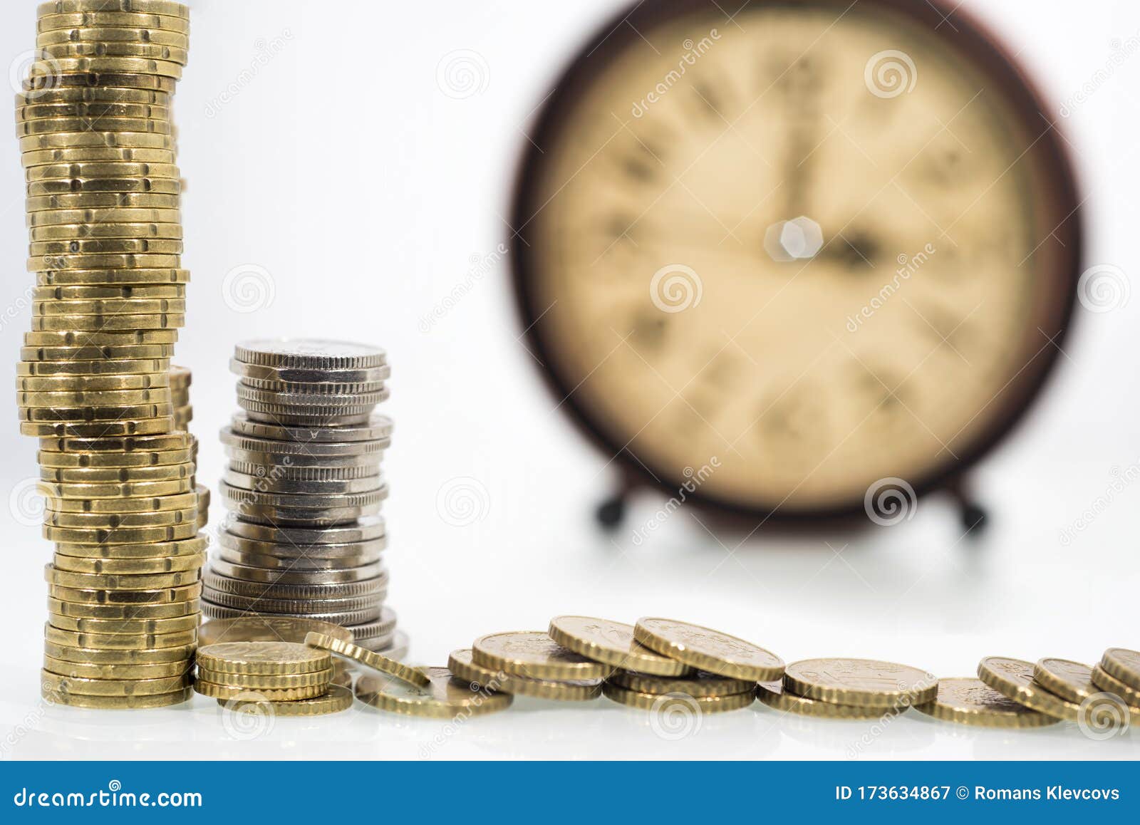 TIME is MONEY Concept: Alarm Clock and with Coins Stock Image - Image ...