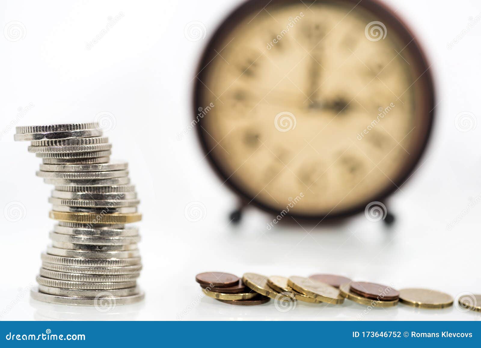 TIME is MONEY Concept: Alarm Clock and with Coins Stock Photo - Image ...