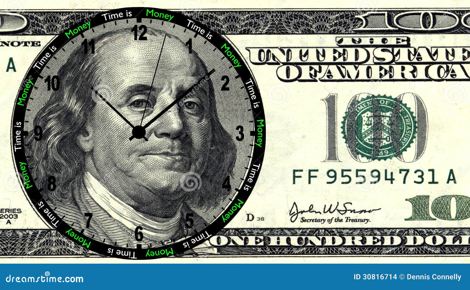 Time is Money 100 Dollar Clock Stock Illustration - Illustration of ...