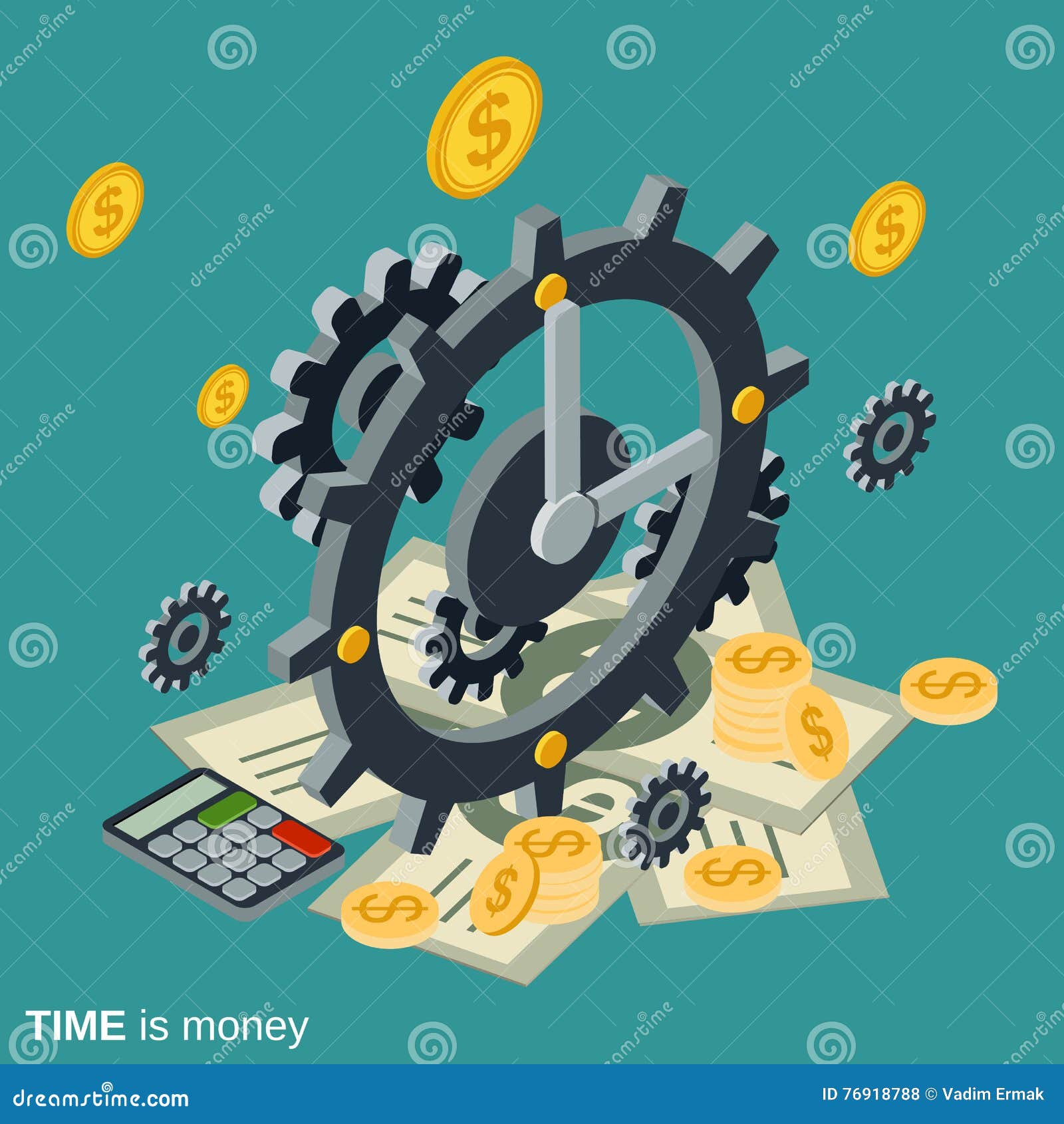 Time is Money Flat Isometric Vector Concept Stock Vector - Illustration ...