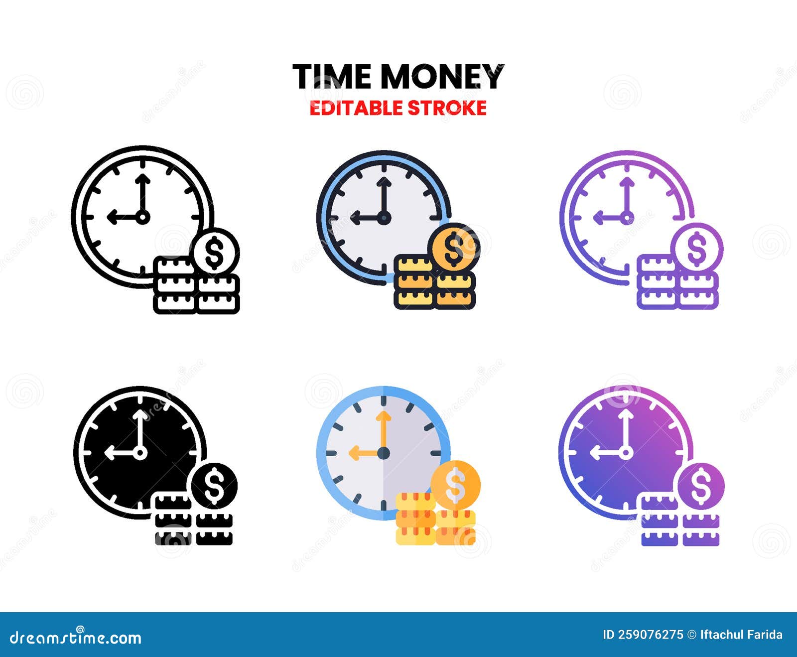 Time Money Icon Set with Different Styles. Stock Vector - Illustration ...