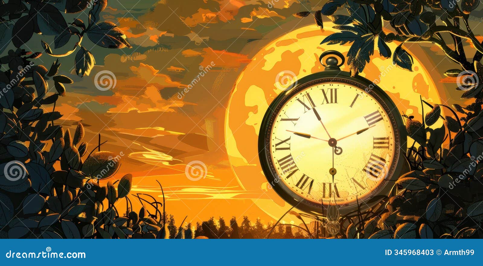 Surreal Clock Blending Golden Mercury Materials, Melting In A Distorted ...