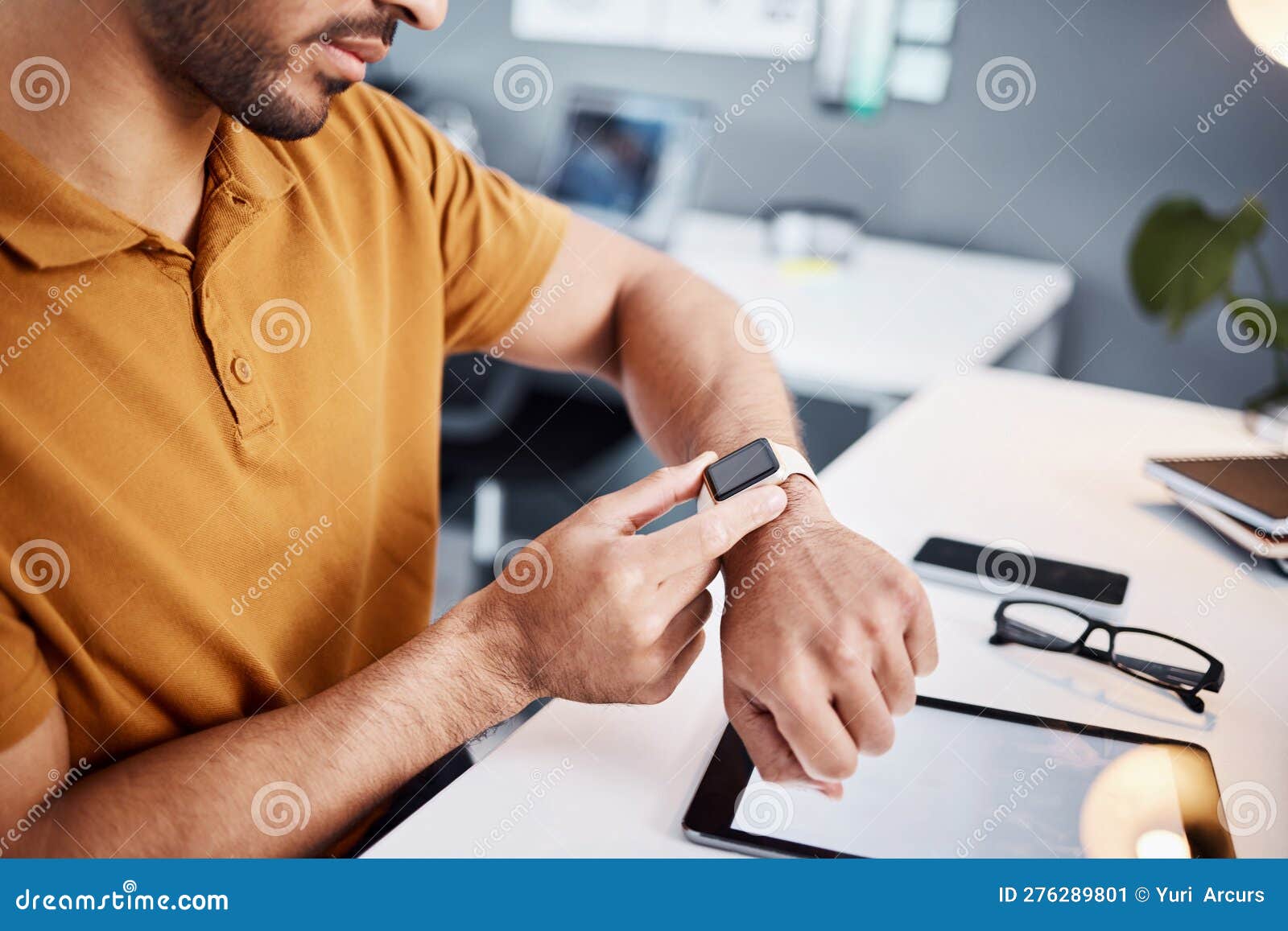 Time, Notification and Man with a Watch at Work for Deadline ...