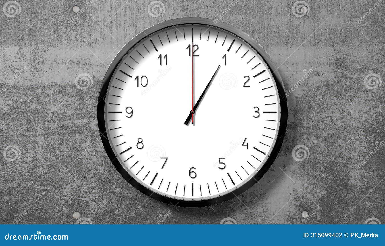 Time at 1 O Clock - Classic Analog Clock on Rough Concrete Wall Stock ...