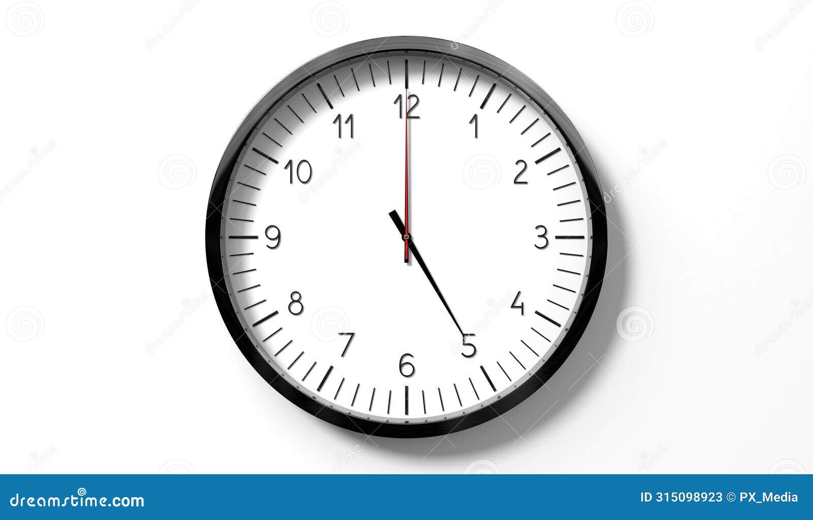 Time at 5 O Clock - Classic Analog Clock on White Background Stock ...