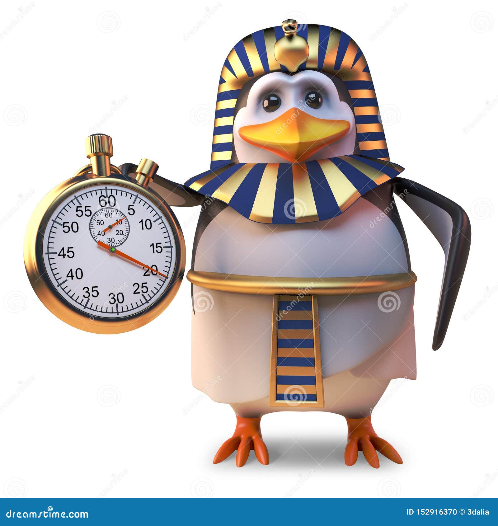 Time Obsessed Penguin Pharaoh Tutankhamun Using a Stopwatch, 3d ...