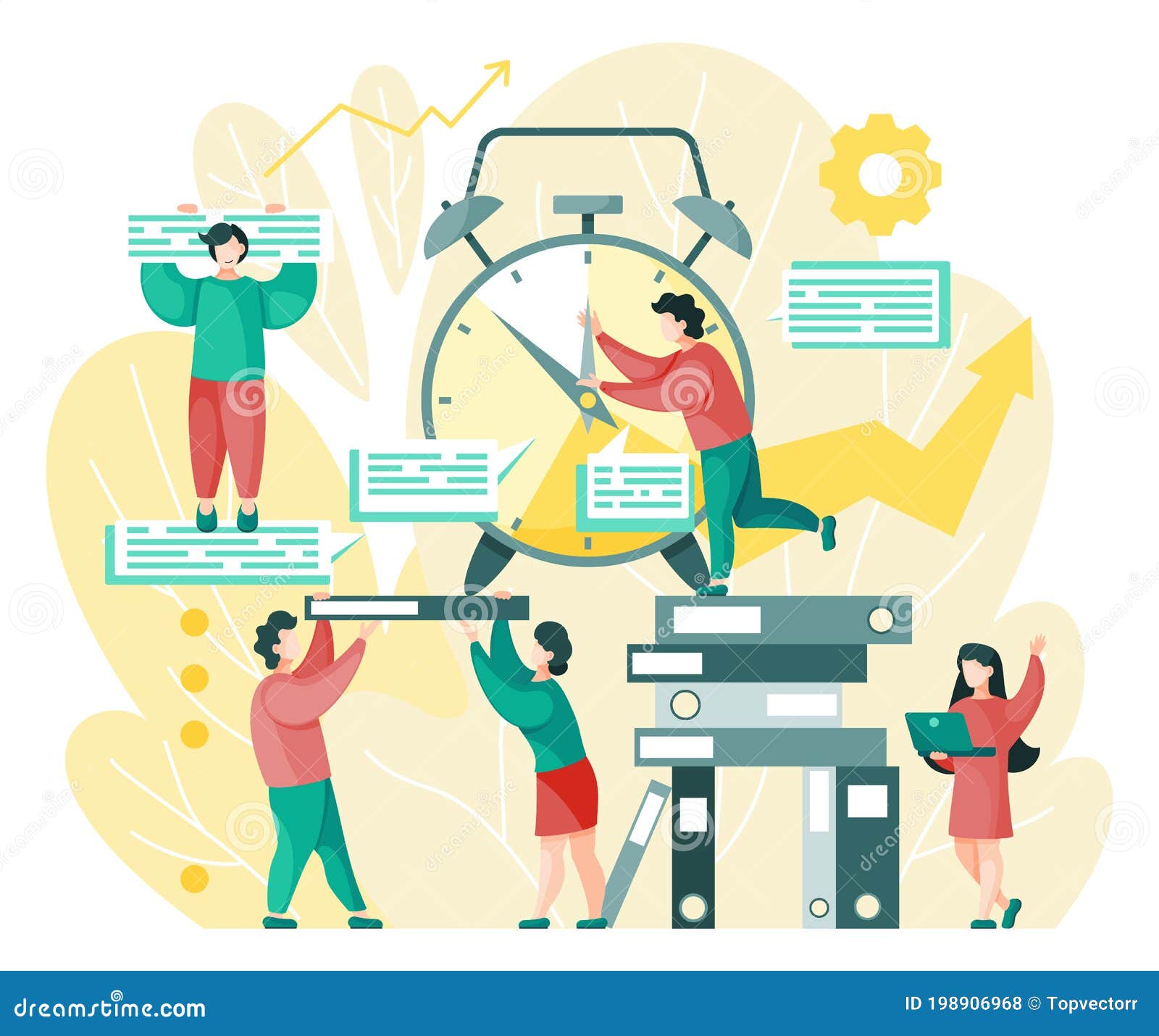 Time Organization Process, Folders, Clock, Plants Stock Vector ...