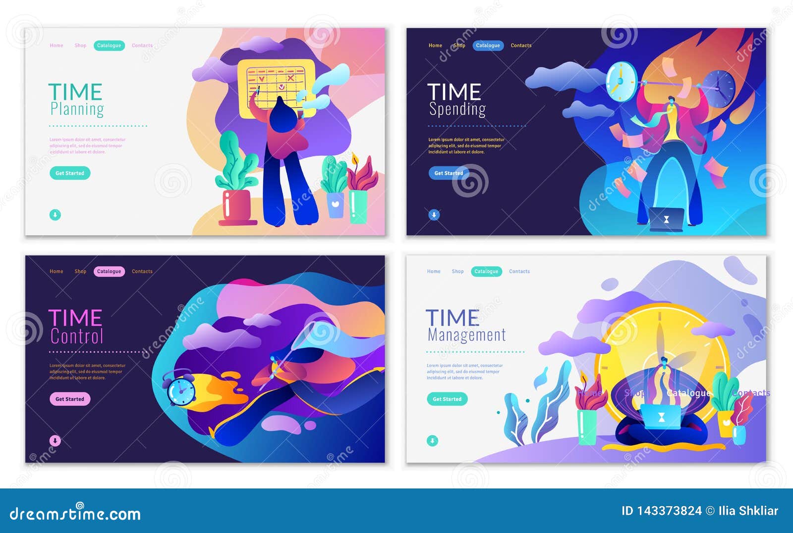 Four Banners, Pages of the Site, on Time Management and Control Stock ...