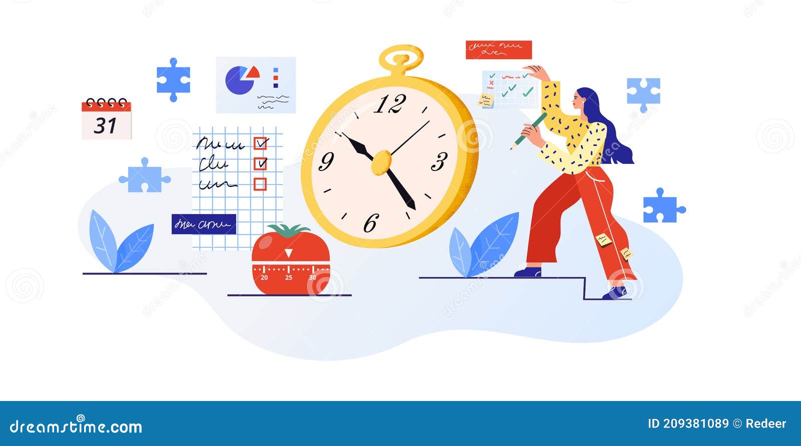 Pomodoro Tracker Vector Illustration. Time Management Flat Concept ...