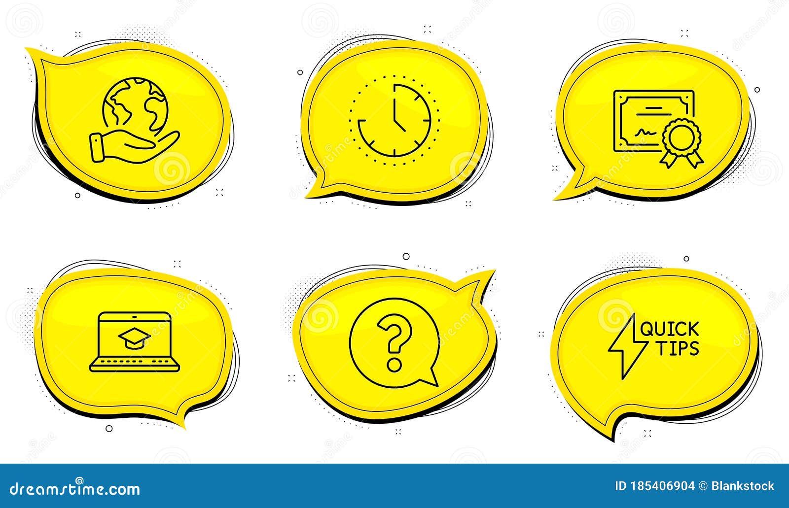 Time, Question Mark and Website Education Icons Set. Quickstart Guide ...