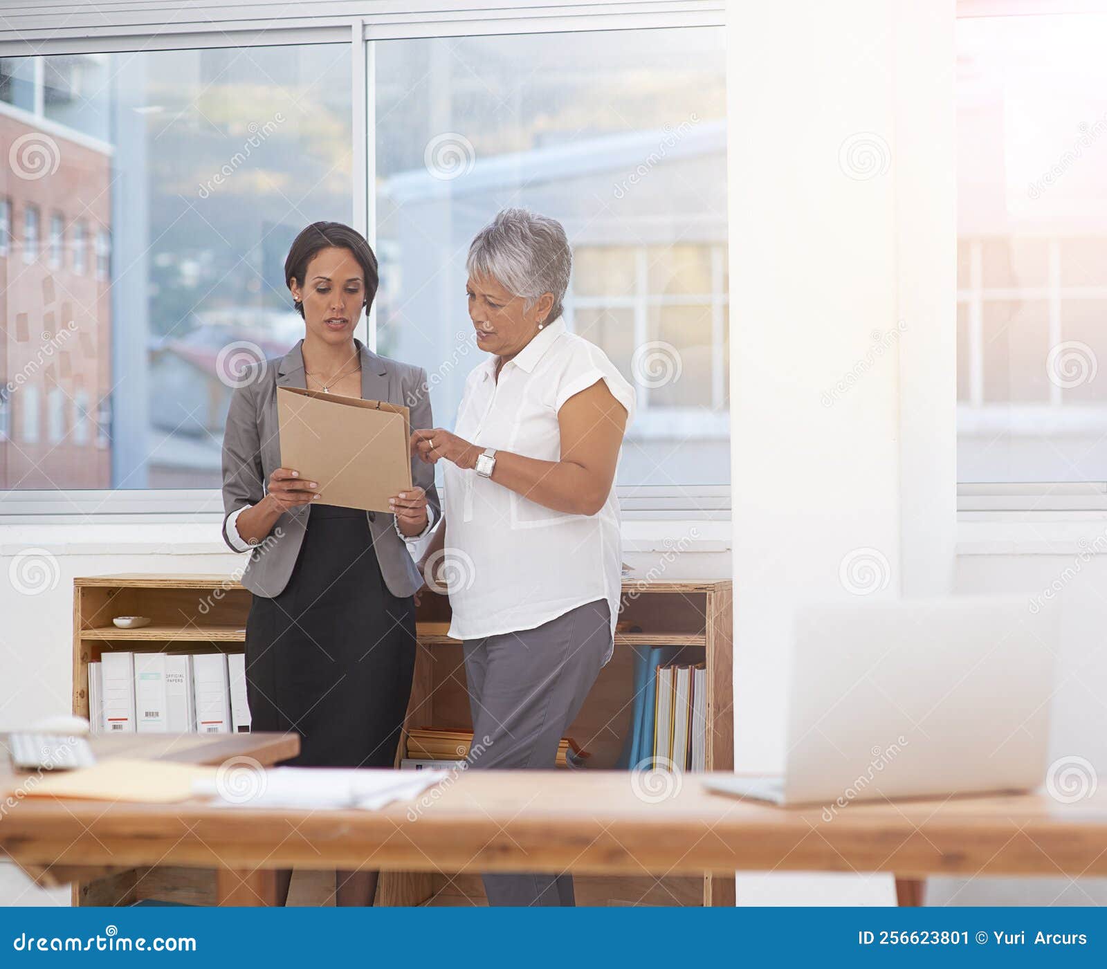 Time for a Quick Progress Report. Two Businesswomen Discussing ...