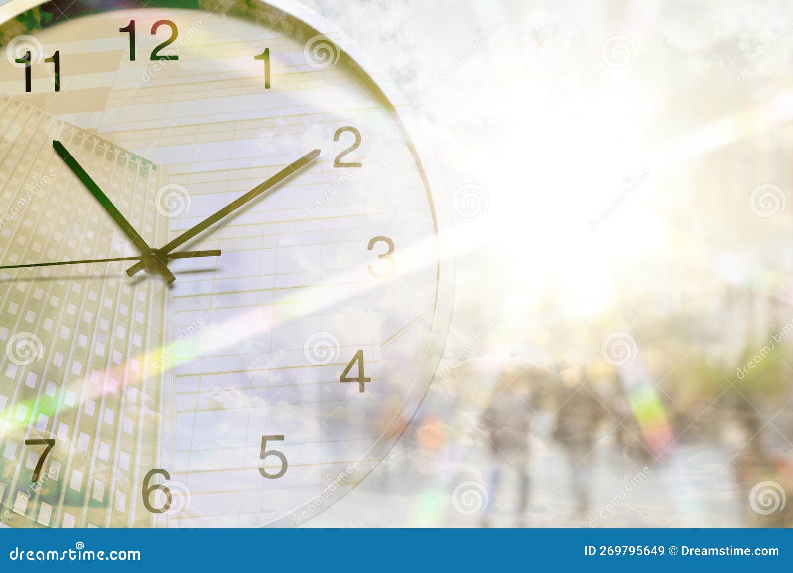 Time Related Concepts. Multiple Exposure of Clock, Office Buildings and ...