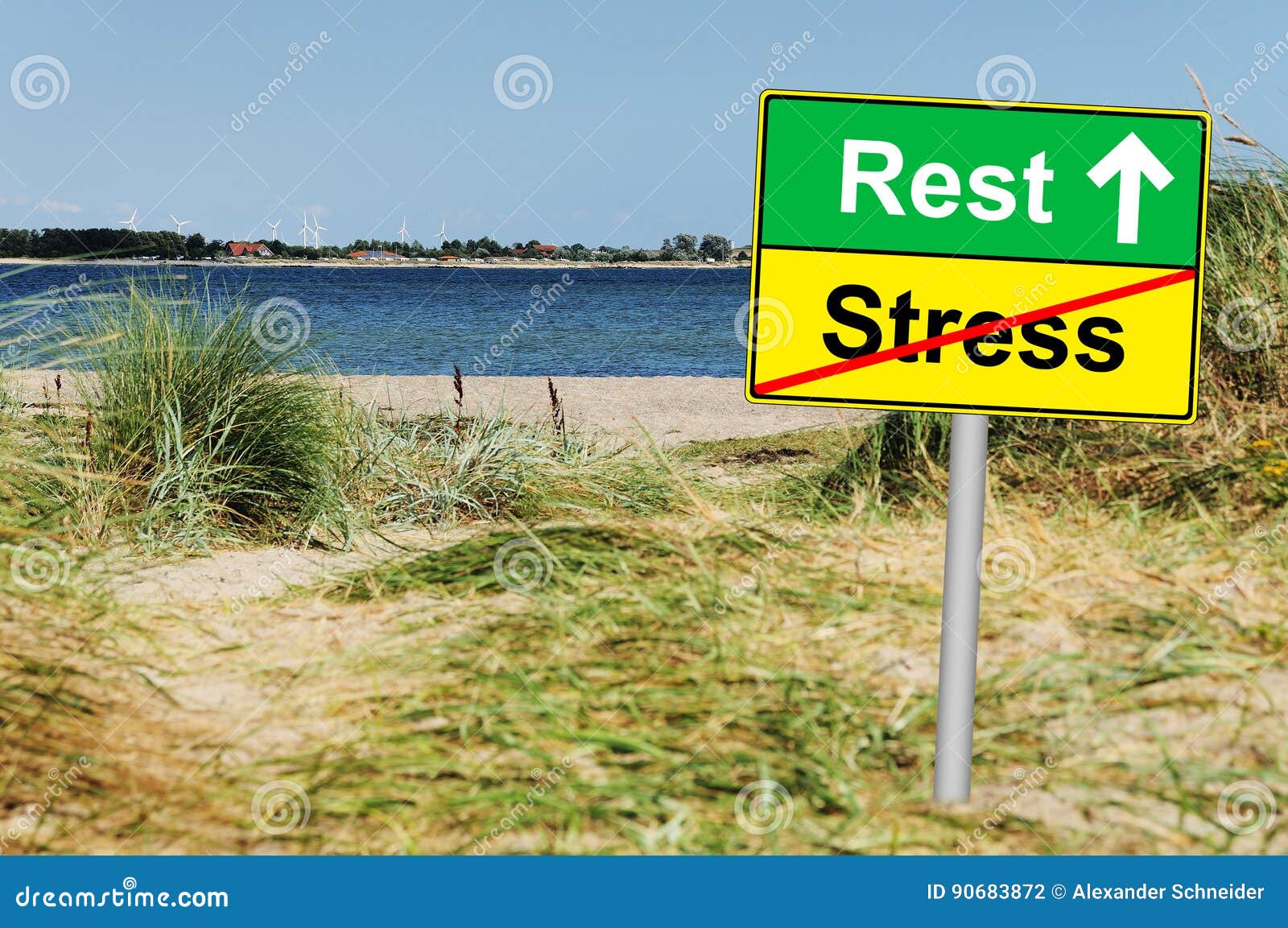 Time for a Rest, Beach with Sign Stock Photo - Image of burnout ...