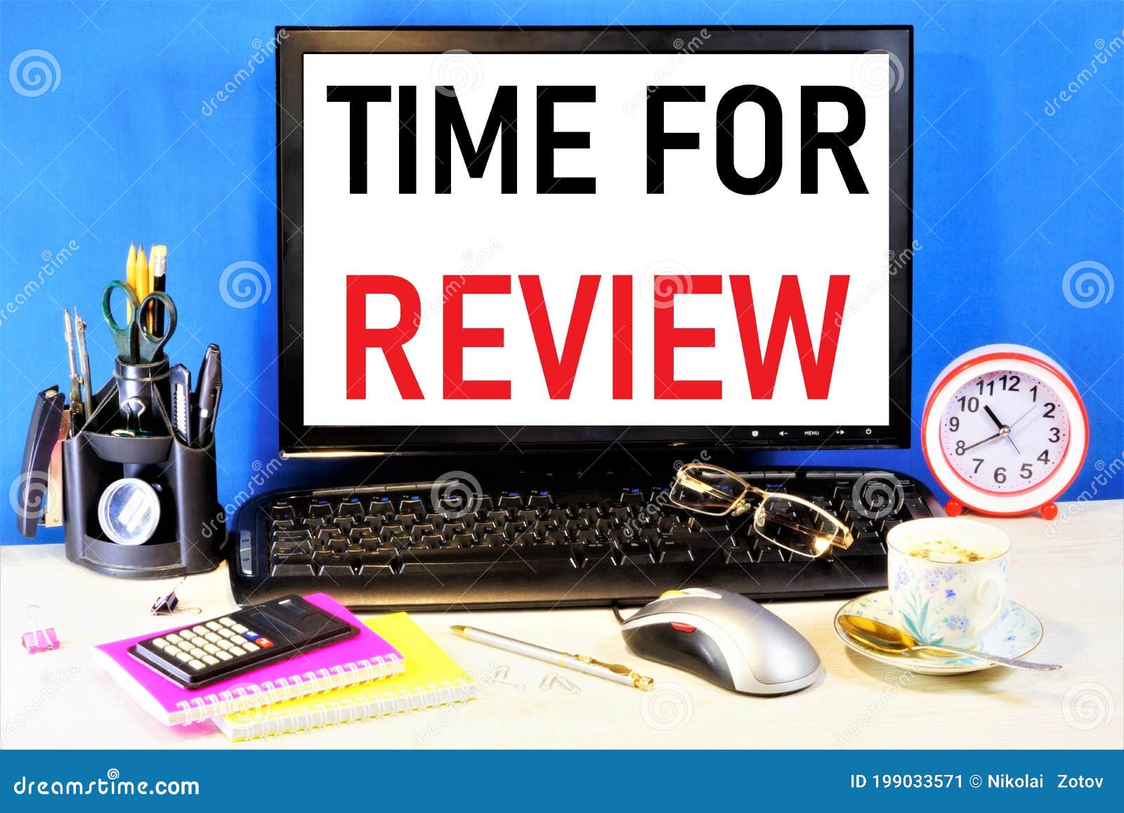 Time for Review. Text Label on the Monitor Screen Stock Image - Image ...