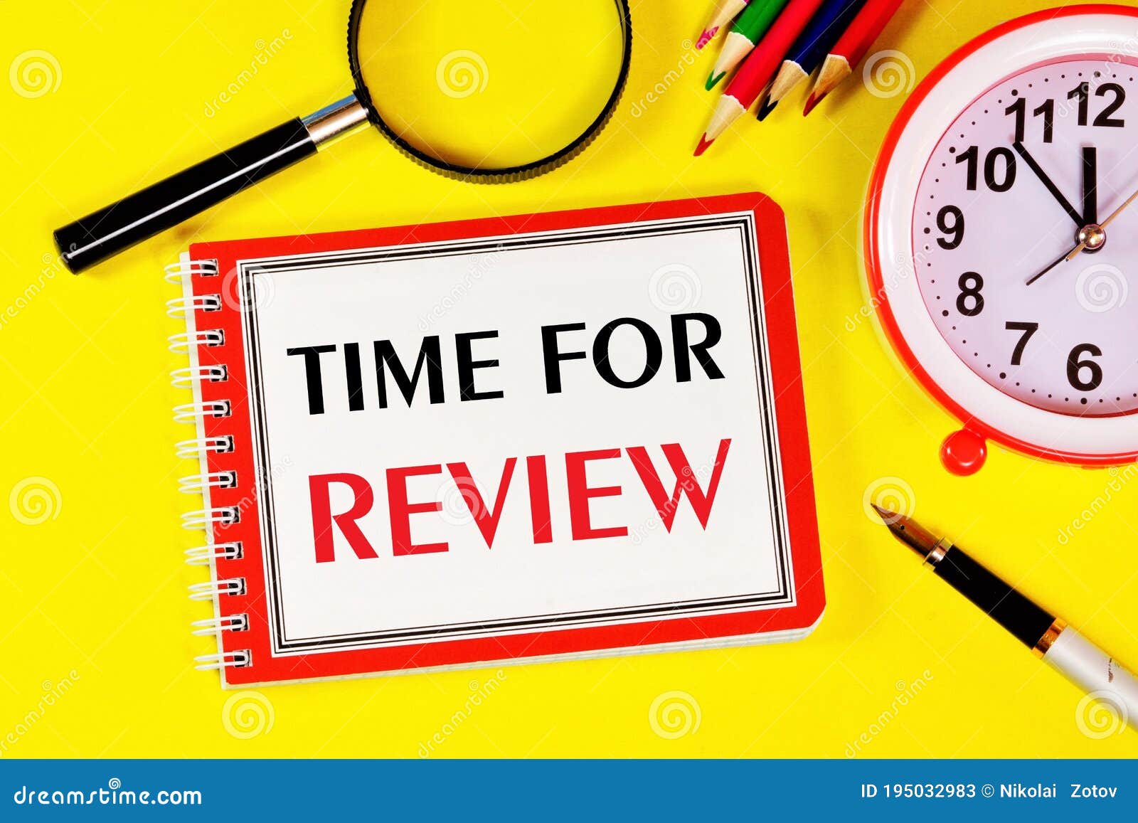 Time for Review - Text Message in the Planning Notebook. Stock Image ...