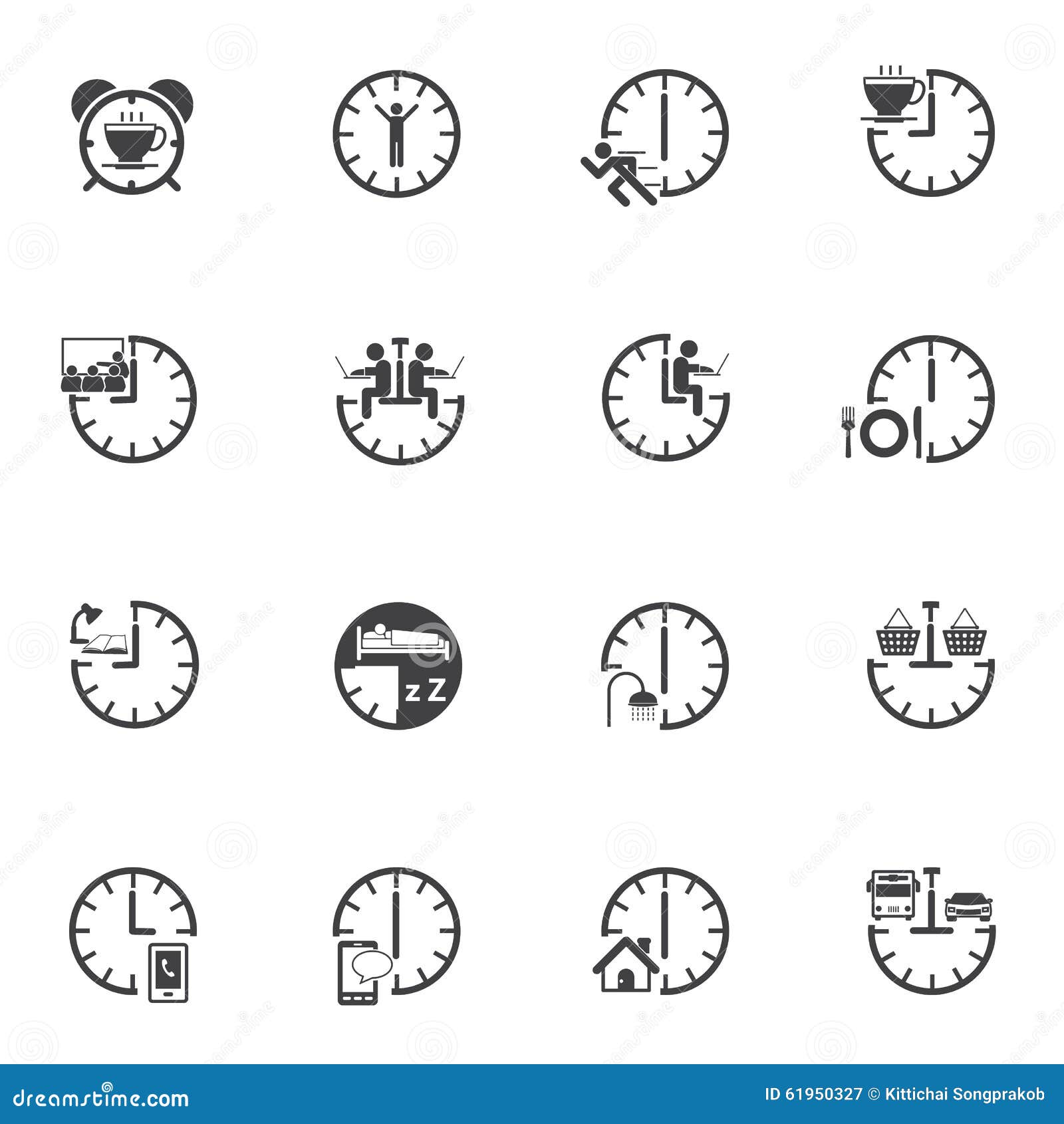 Time with daily Routine Icon Set Stock Vector - Illustration of symbol ...